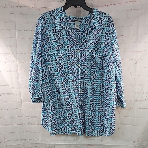 Catherines | Tops | 42 Catherines Blue 34 Sleeve Notched Collar Shirt ...